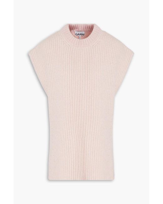 Ganni Ribbed Wool-blend Vest in Pink | Lyst