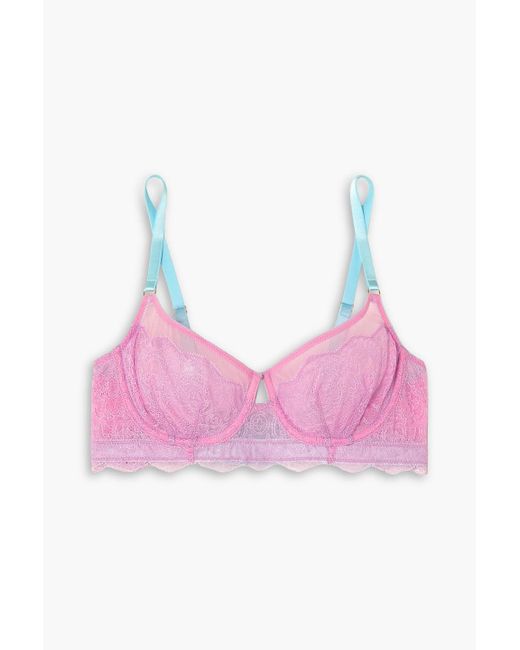 Dora Larsen Alice Lace And Tulle Underwired Bra in Pink | Lyst