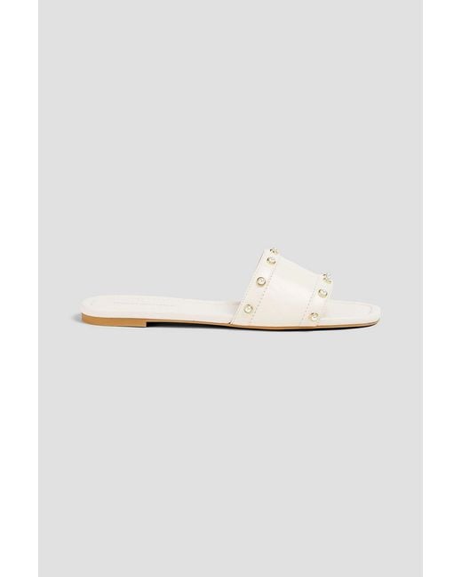 Stuart Weitzman Faux Pearl-Embellished Leather Slides in White | Lyst UK