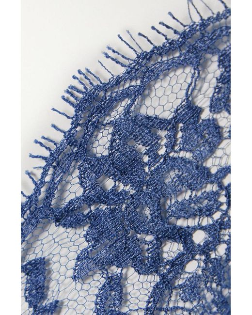 Coco De Mer London Hera Leavers Lace Low Rise Thong In Blue Lyst Uk