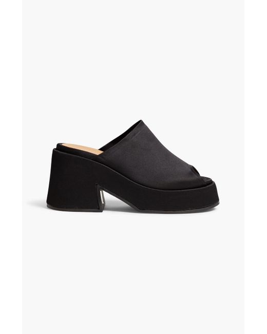 Ganni Satin Platform Mules in Black | Lyst