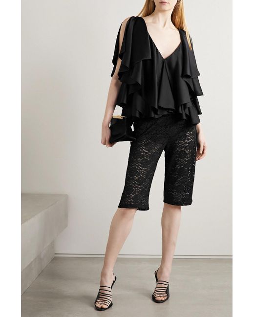 Interior Jane Ruffled Silk-satin Blouse in Black | Lyst