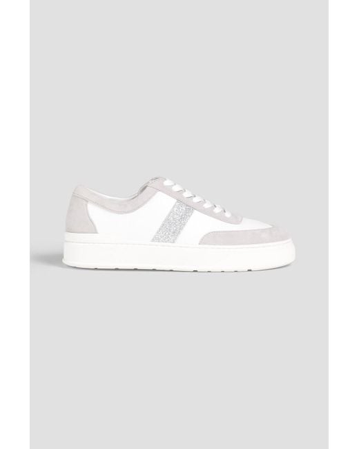 Stuart Weitzman Skater Glittered Leather And Suede Sneakers in White ...