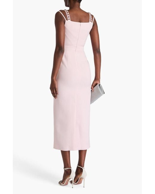 Huishan Zhang Arlene Crystal-Embellished Crepe Midi Dress in Pink | Lyst