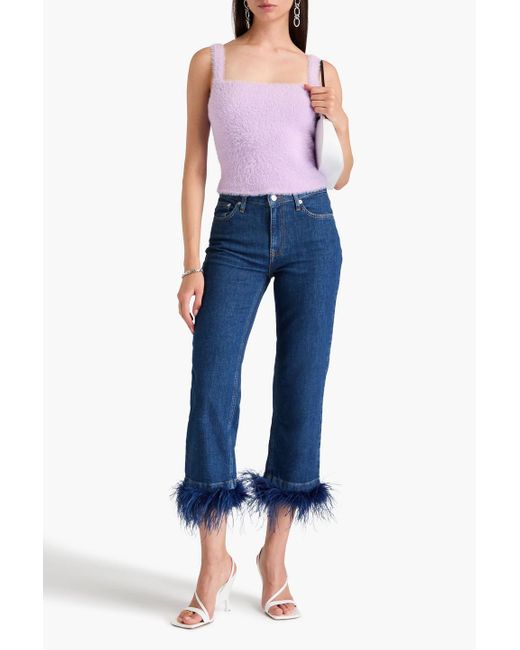 Jonathan Simkhai Jude Cropped Feather-embellished High-rise Wide-leg ...