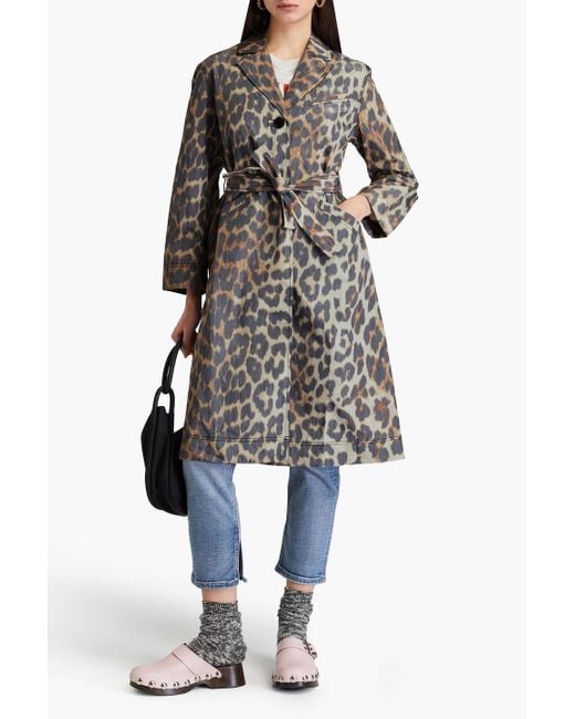 Ganni Leopard-print Shell Trench Coat | Lyst UK