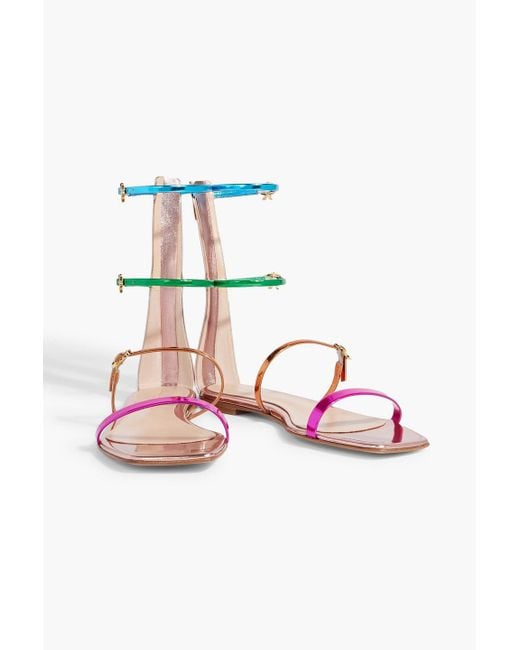 Gianvito Rossi Ribbon Downtown Mirrored-Leather Sandals in Pink | Lyst