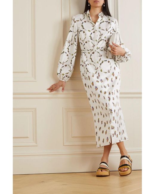Gabriela Hearst Mauri Printed Silk-twill Midi Shirt Dress in White ...