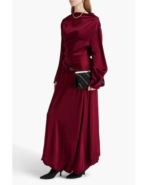 Victoria Beckham Asymmetric Satin-Crepe Maxi Dress in Red | Lyst UK