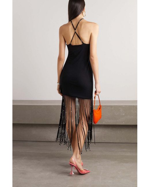 ROTATE BIRGER CHRISTENSEN Cutout Fringed Embellished Stretch-jersey Maxi Dress in Black | Lyst
