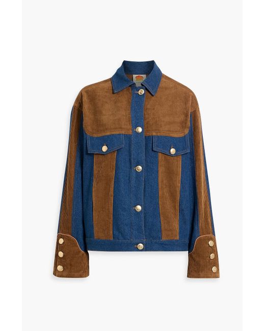 FARM Rio Corduroy-Paneled Denim Jacket in Blue | Lyst
