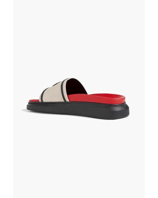 McQueen Hybrid Logo-Embellished Canvas Slides in Natural | Lyst