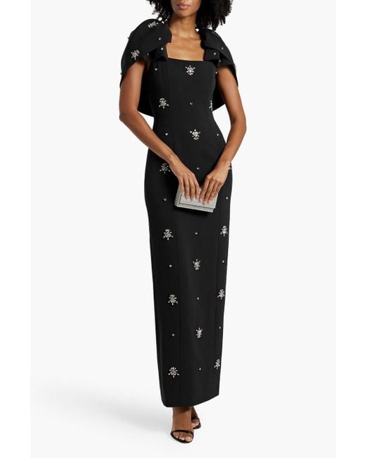 Huishan Zhang Adelaide Cape-effect Crystal-embellished Crepe Gown in ...