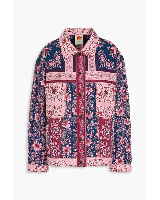 FARM Rio Floral-print Cotton-twill Jacket in Red | Lyst UK