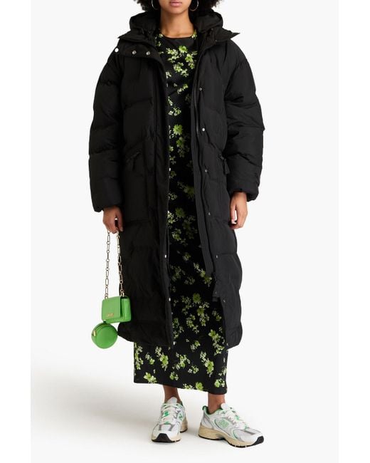 Ganni Quilted Shell Hooded Coat in Black | Lyst UK