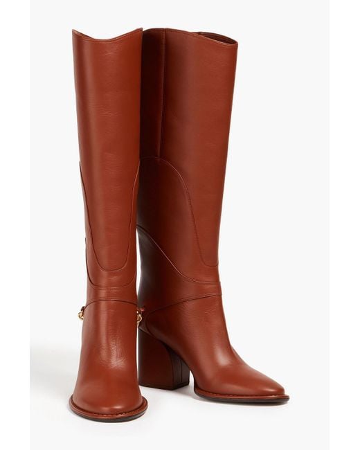 Zimmermann Embellished Leather Knee Boots in Brown | Lyst