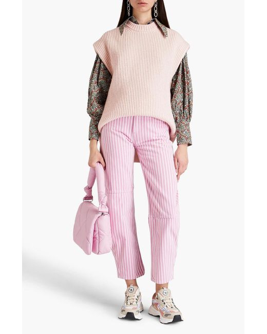 Ganni Ribbed Wool-blend Vest in Pink | Lyst