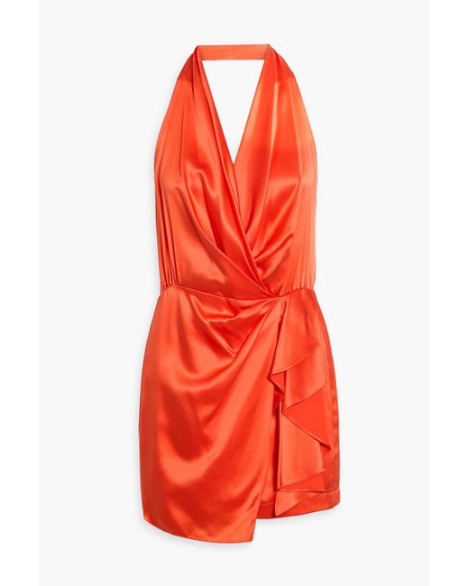 Michelle Mason Draped Silk-Satin Halterneck Mini Dress in Orange | Lyst