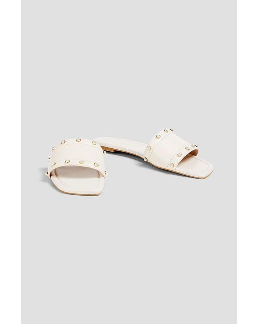 Stuart Weitzman Faux Pearl-Embellished Leather Slides in White | Lyst UK