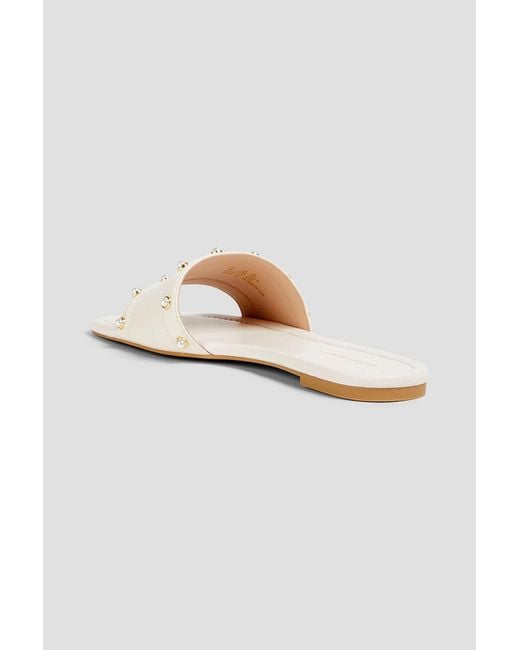 Stuart Weitzman Faux Pearl-Embellished Leather Slides in White | Lyst UK