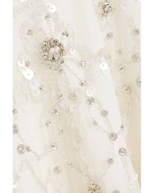 Jenny Packham Cape-effect Embellished Tulle Dress in Natural | Lyst