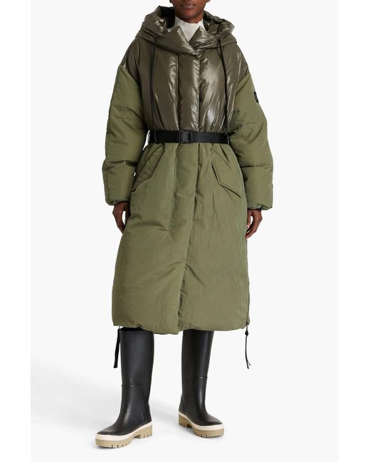 Holden Quilted Belted Shell Hooded Down Coat in Green | Lyst