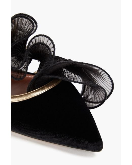 Zimmermann Ruffled Plissé-organza And Velvet Slingback Point-toe Flats ...