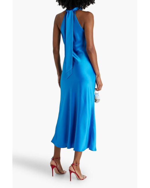 Galvan London Sienna Tie-back Satin Midi Dress in Blue | Lyst