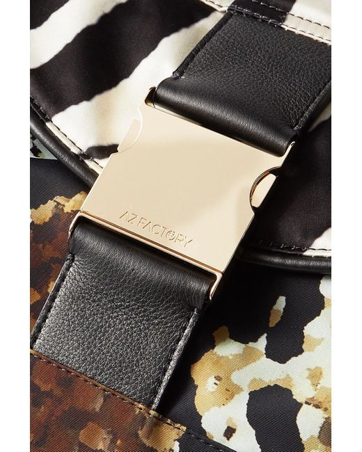 AZ FACTORY Leather-trimmed Zebra-print Twill Backpack in Black | Lyst