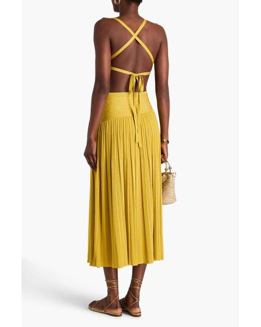 Zimmermann Cutout Metallic Ribbed-knit Midi Dress in Yellow | Lyst Canada