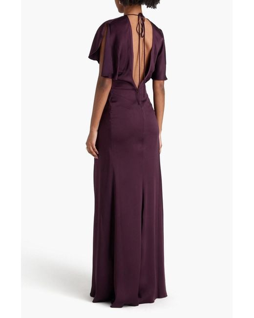 Victoria Beckham Ruched Satin-crepe Maxi Dress in Purple | Lyst UK