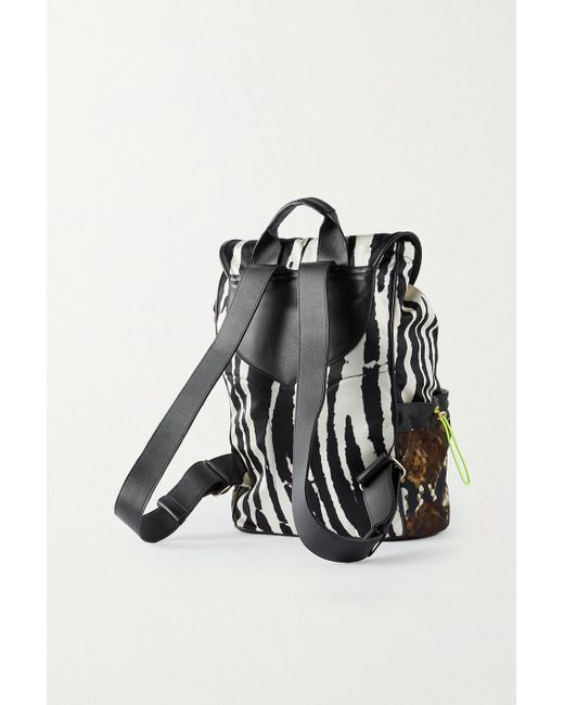 AZ FACTORY Leather-trimmed Zebra-print Twill Backpack in Black | Lyst