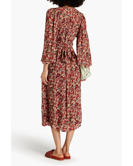 Antik Batik Colline Floral-print Crepe De Chine Midi Dress in Red | Lyst