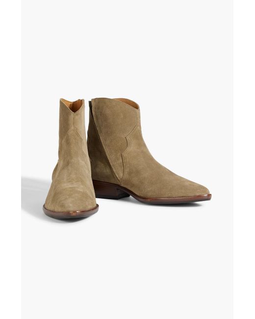 Isabel Marant Story Suede Western Boots in White for Men | Lyst