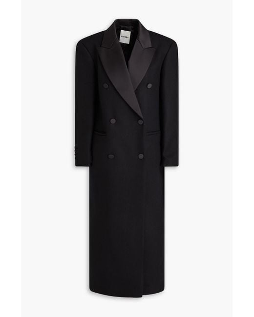 Sandro Satin-trimmed Wool-blend Twill Coat in Black | Lyst