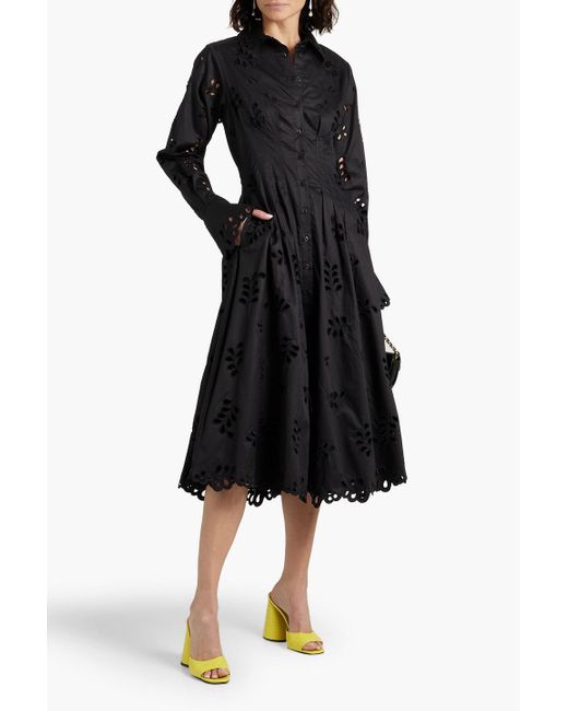 Jonathan Simkhai Eda Broderie Anglaise Cotton Midi Shirt Dress in Black ...