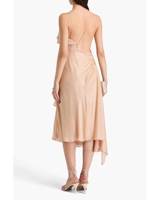 Victoria Beckham Asymmetric Draped Metallic Crepe Midi Dress in Pink | Lyst