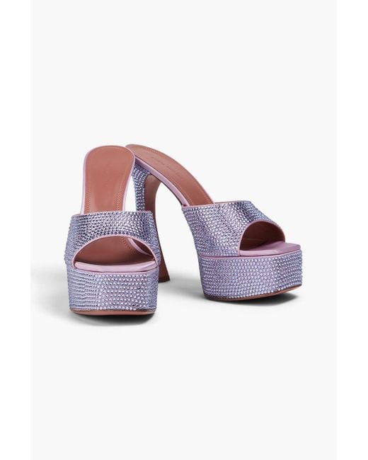 AMINA MUADDI Dalida Crystal-Embellished Satin Platform Mules in Purple ...