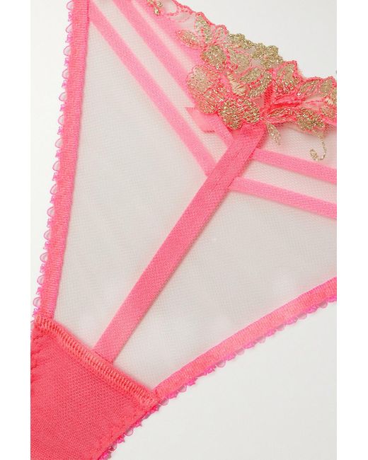 Agent Provocateur Tessy Bow-embellished Embroidered Tulle Thong in Pink ...