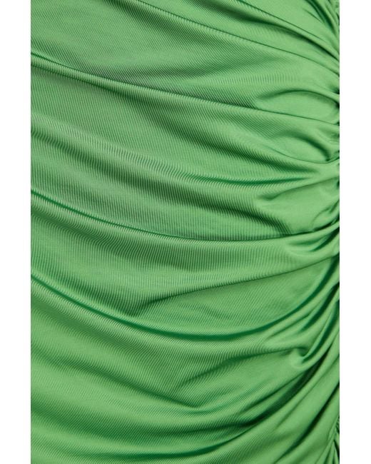 Veronica Beard Biava Asymmetric Bead-Embellished Satin-Jersey Midi ...