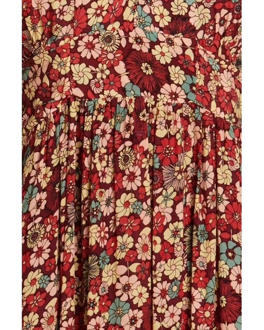 Antik Batik Colline Floral-print Crepe De Chine Midi Dress in Red | Lyst