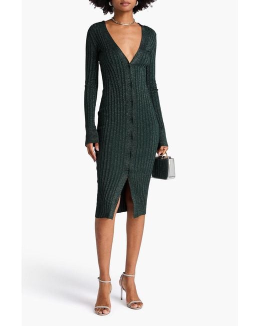 Galvan London Metallic Ribbed-Knit Dress in Green | Lyst UK