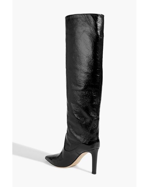 Jimmy Choo Mavis 85 Crinkled Patent-leather Knee Boots in Black | Lyst