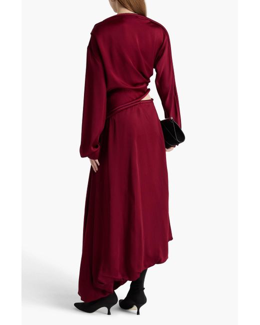 Victoria Beckham Asymmetric Satin-Crepe Maxi Dress in Red | Lyst UK