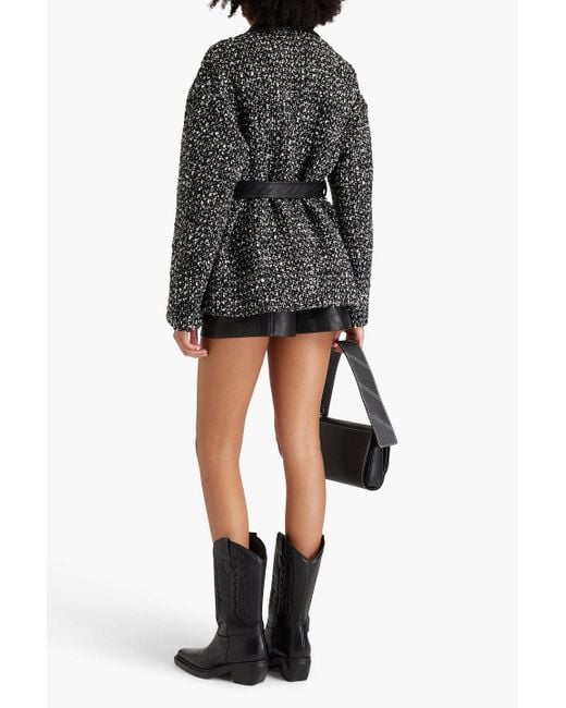Maje Belted Boucle-tweed Jacket in Black | Lyst UK