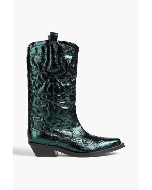 Ganni Metallic Cowboy Boots in Green | Lyst UK