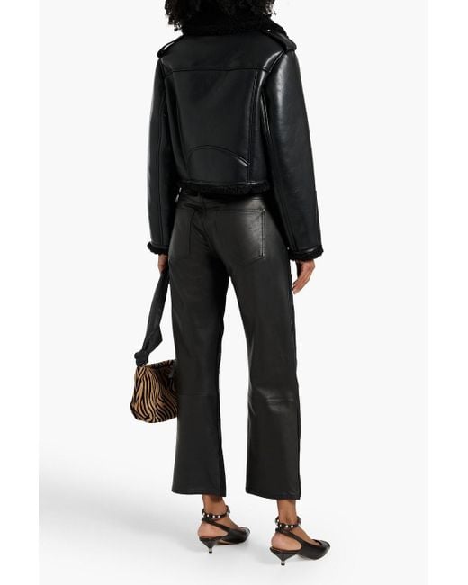 Stand Studio Lilia Cropped Faux Shearling Biker Jacket in Black | Lyst UK