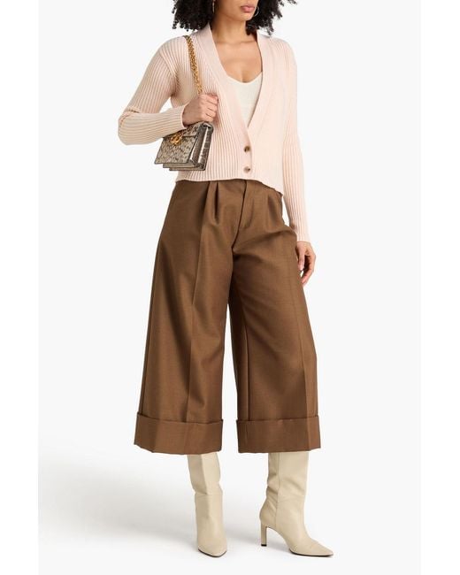 Victoria Beckham Ribbed Wool And Cashmere-Blend Cardigan in Pink | Lyst UK