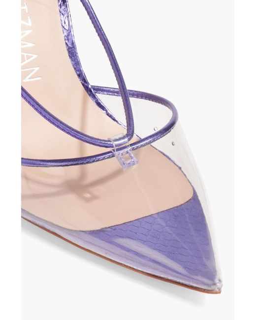 Stuart Weitzman Stuart Lace-up 100 Metallic Snake-effect Leather And ...