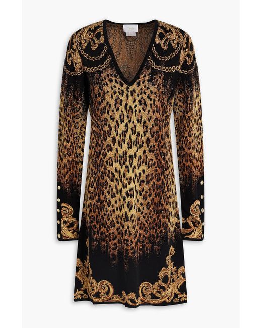 CAMILLA Embellished Metallic Jacquard-Knit Mini Dress in Black | Lyst
